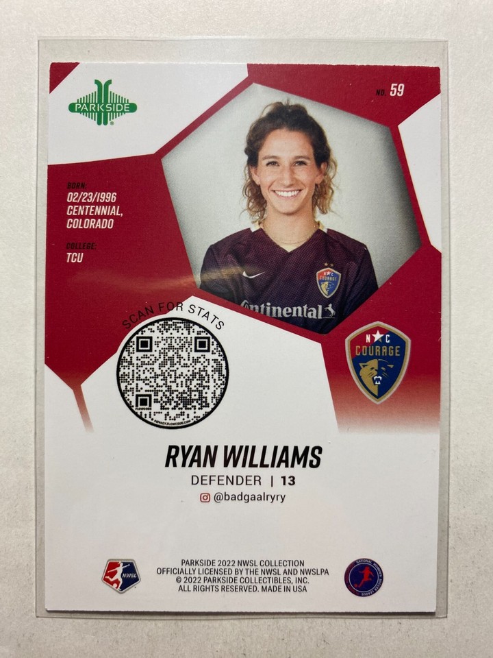 Ryan Williams 2022 North Carolina Courage #59 Parkside NWSL Card | eBay