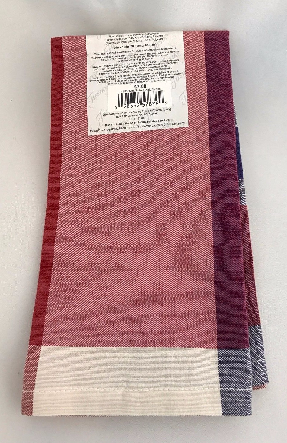 Fiestaware Scarlet Plaid Napkin Fiesta Soiree Go Along Table Linen ...