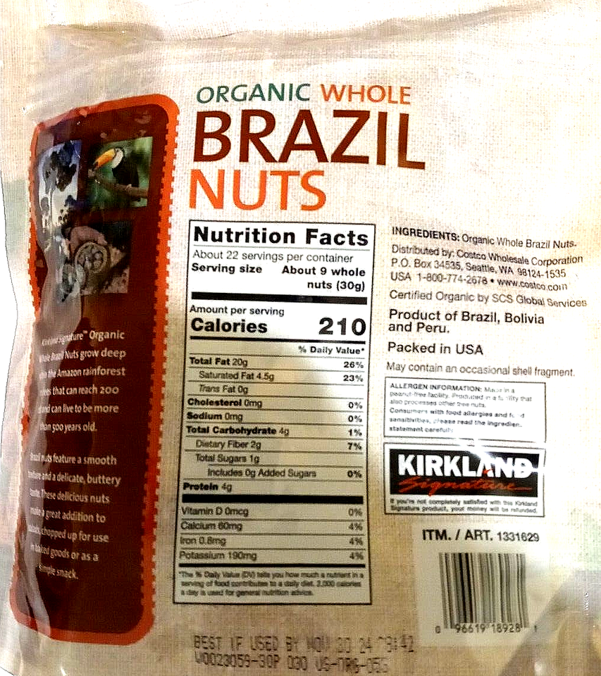 Kirkland Signature Organic Whole Brazil Nuts 24 Oz (1.5 Lb) EXP 06/2025 ...