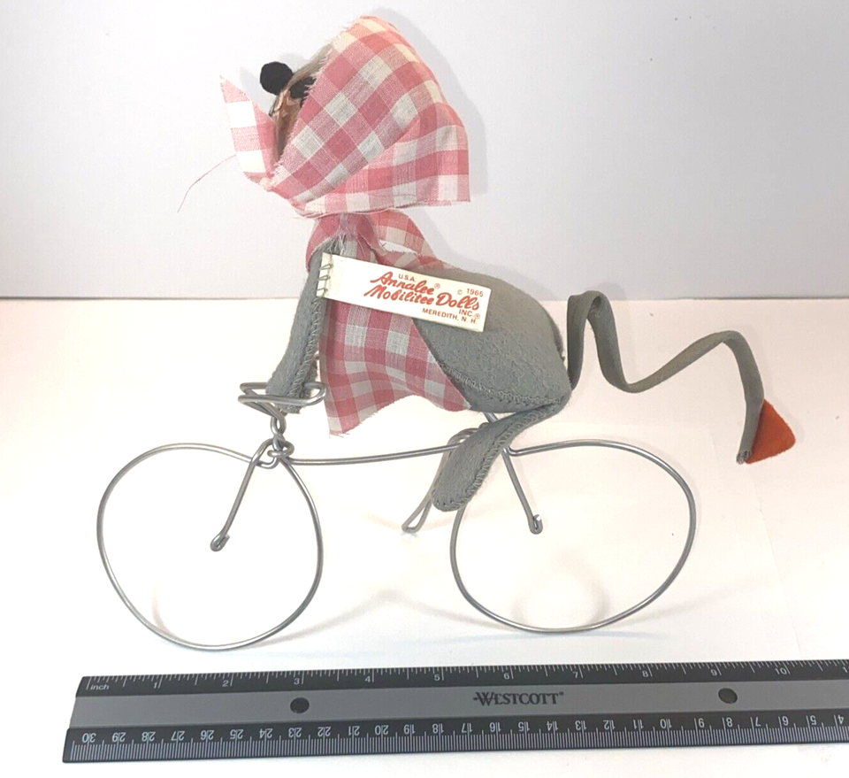 Annalee Mobilitee Doll Mouse on a Bicycle Vintage 1965 Gray with Pink ...