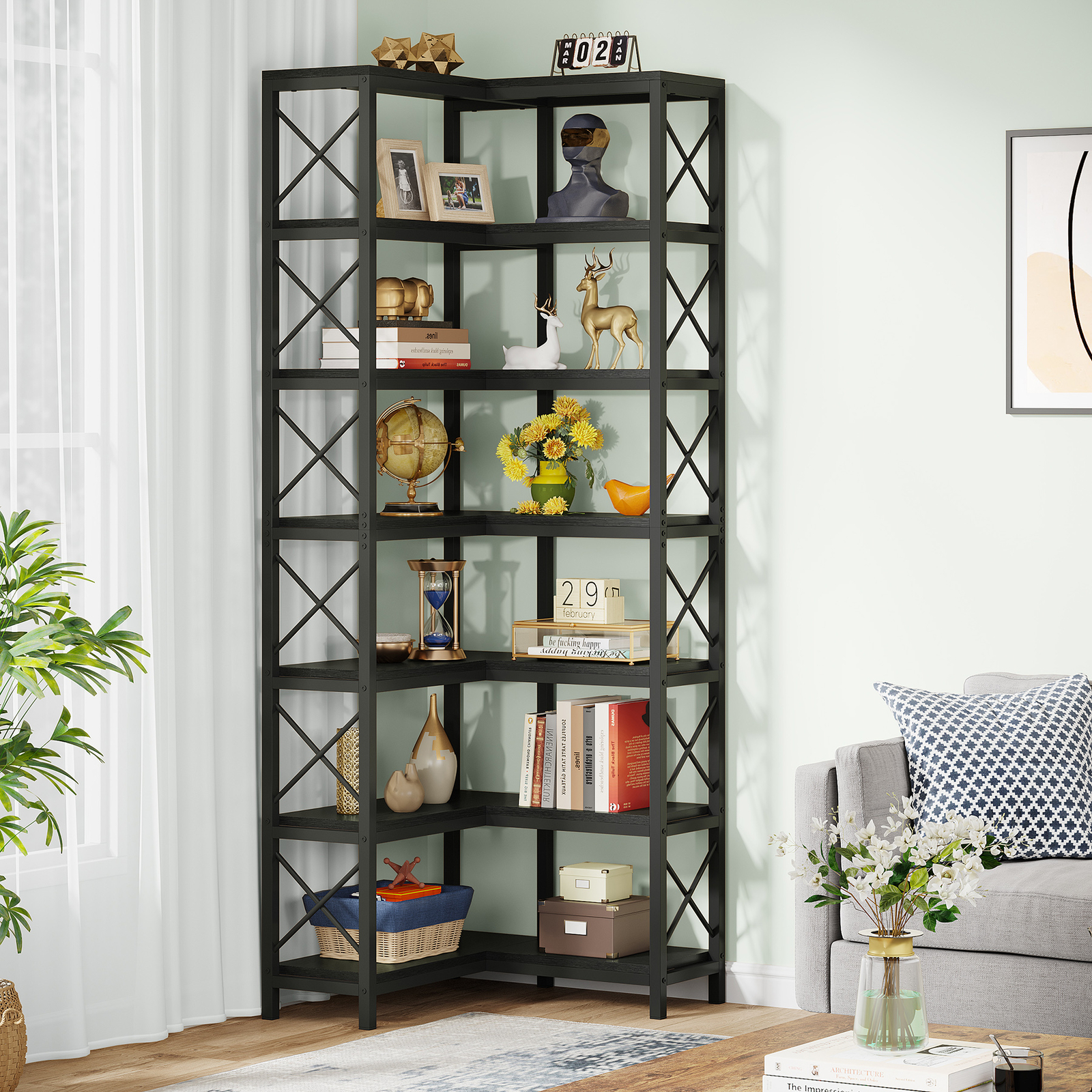 L-Shaped Corner Storage Shelves Etagere Bookcase Bookshelf Open Display ...
