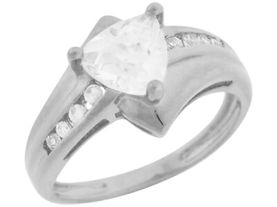 10k or 14k White Gold Trillion CZ Solitaire Ring Round Channel Set ...