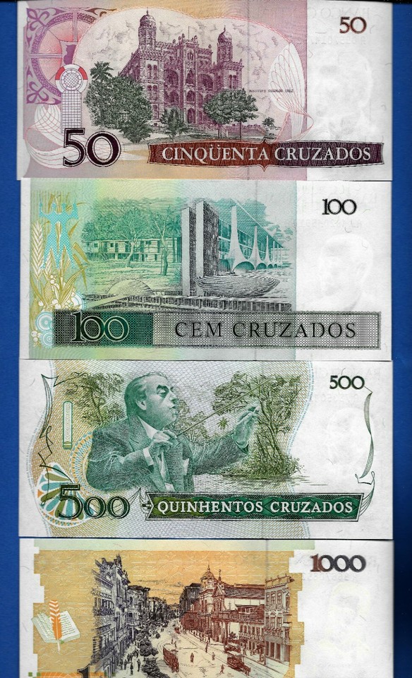 Brazil 50 100 500 1000 Cruzados Uncirculated Banknotes Set # 3 | eBay