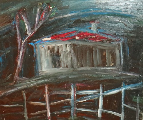 Vintage expressionist oil painting house landscape | eBay