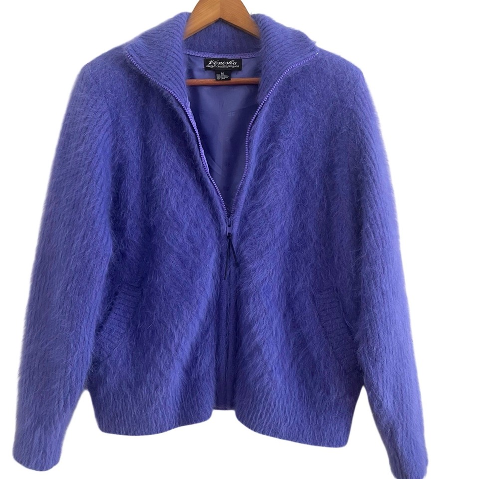Vintage Venesha Angora Knit Cardigan Jacket M Purple Glam Mob Wife Cozy ...