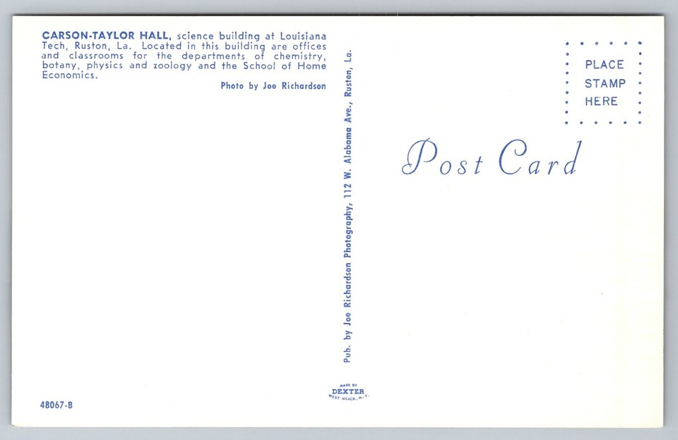 Louisiana Tech Ruston LA Carson Taylor Hall Science 1961 Vintage Postcard | eBay