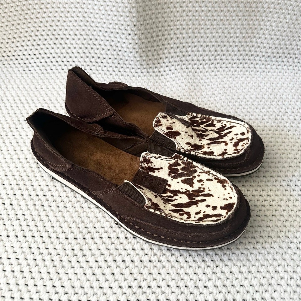 Ariat Women Slip On Cruiser Leather Brown White Pony Cow Hair Print ...