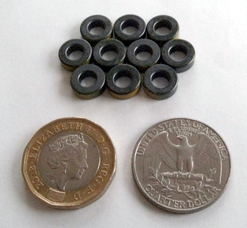 FT37-43 ferrite toroids qty 10 by Fair Rite. Yw painted, good for ...
