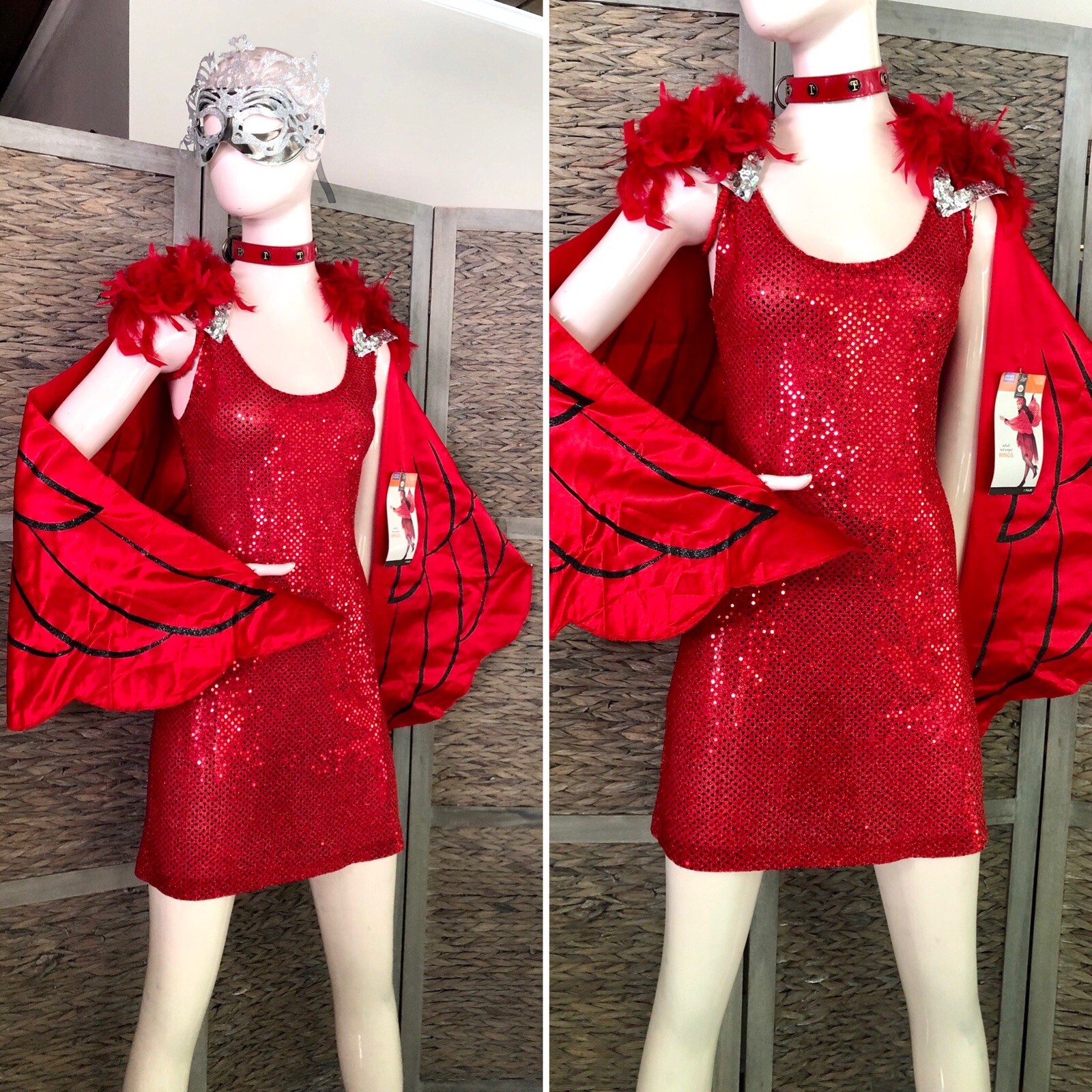 6 PC Red Heavenly Devil Fire Angel Sexy Bitch Costume Set Dress Wings ...