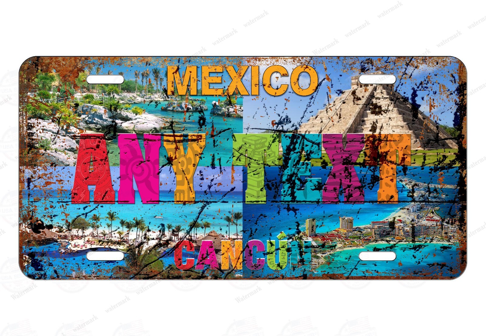 Cancun Mexico Vintage Retro Rustic Personalize Custom License Plate Car ...