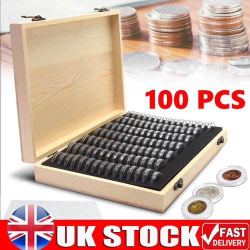 100Pcs Coins Display Storage Box Case Capsules Wooden For Collectible ...