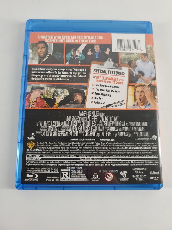 Get Hard Unrated Edition (Blu Ray, DVD, 2015) Kevin Hart Will Ferrell ...