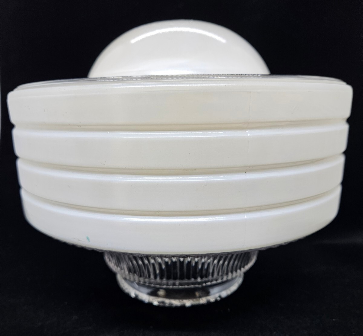 Vintage Atomic Glass Ceiling Shade Perforated Brass & Glass Saucer