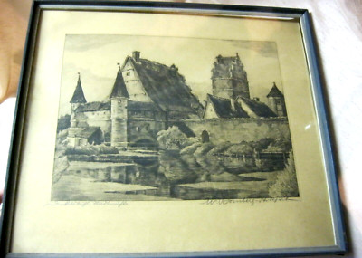 Radierung Dinkelsbühl Hardmühle 1957 Walter Romberg In Holzrahmen ...