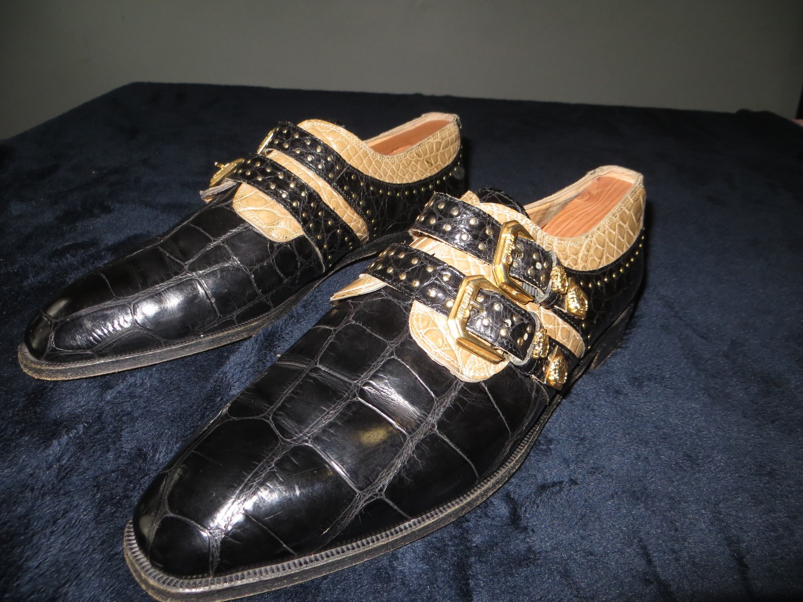 MAURI Italy Rare Alligator Black Gold Medusa Double Monk Strap Loafer ...