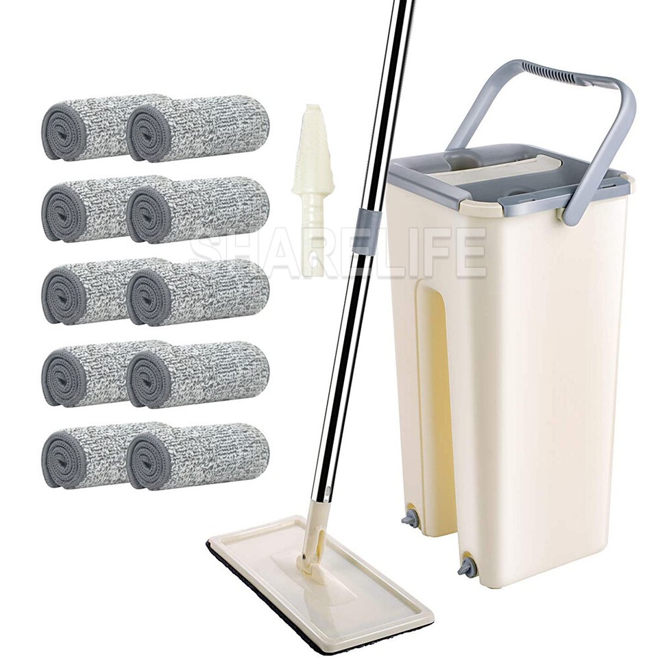 Mop Bucket Wet Dry Rinse Wash 360 Rotating Squeeze Flat Floor Cleaner ...