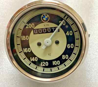 BMW R25 R26 & R50-51 BMW Replica Speedometer 200 Kmph White Face Metal ...