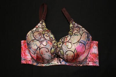 Brown floral embroidered underwire push-up Bra- silver dots - Size 28A ...