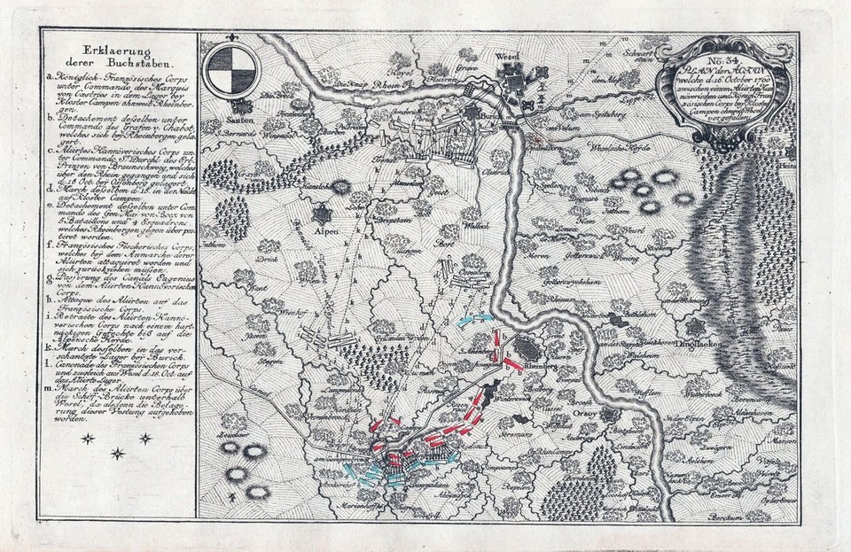 Monastery Kampen Wesel Rheinberg Orsoy 1760 Battle Plan Map Copper ...