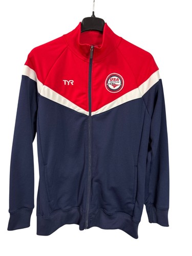 TYR Mens XL USA Triathlon Full Zip Jacket Red Blue White Polyester | eBay