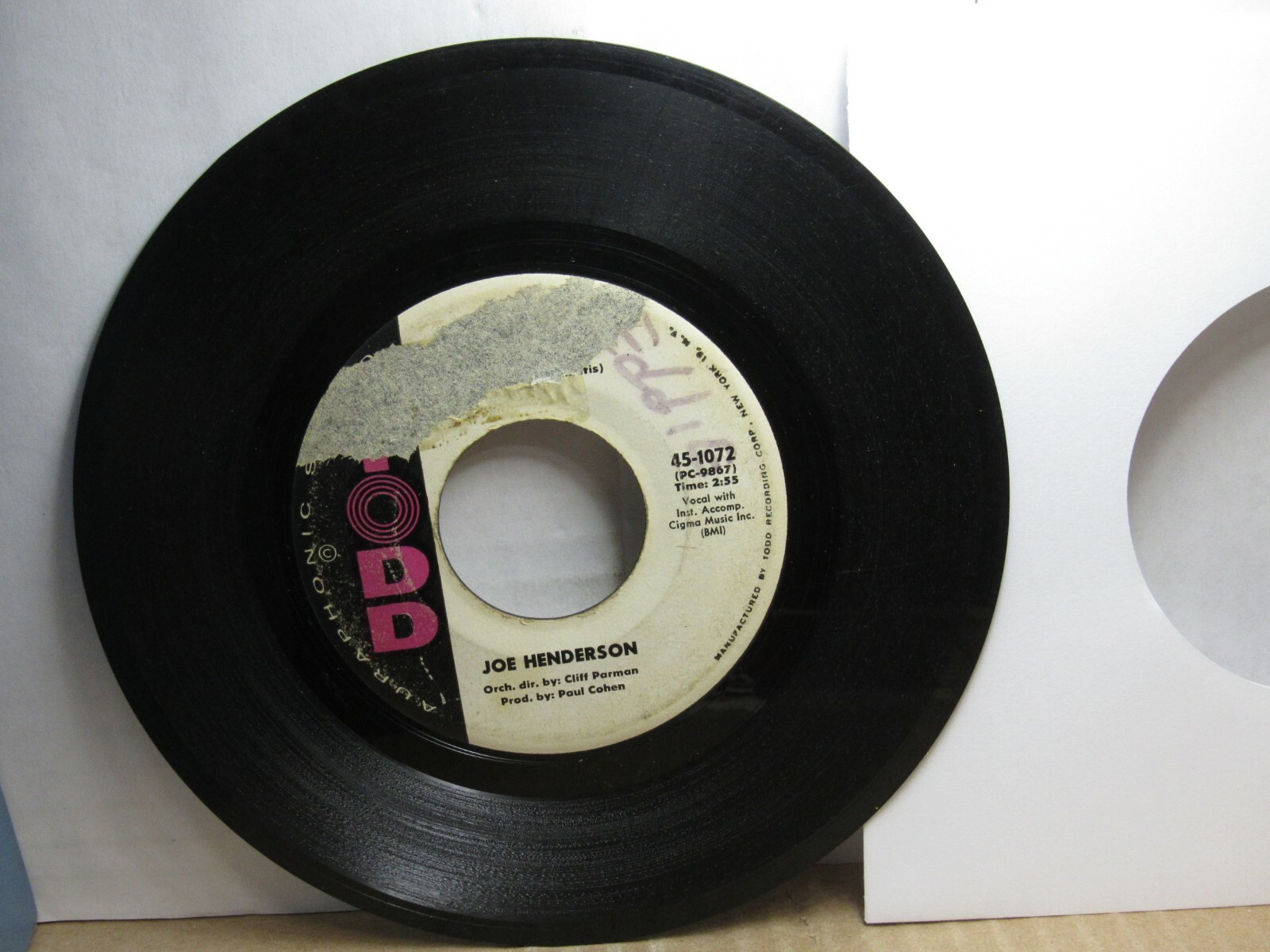Old 45 RPM Record - Todd 45-1072 - Joe Henderson - Snap Your Fingers ...