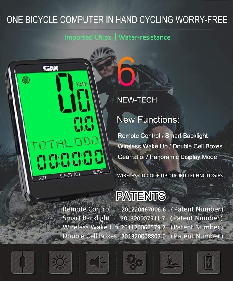 Sunding Wireless Bicycle Computer Cadence Bike Speedometer Odometer ...
