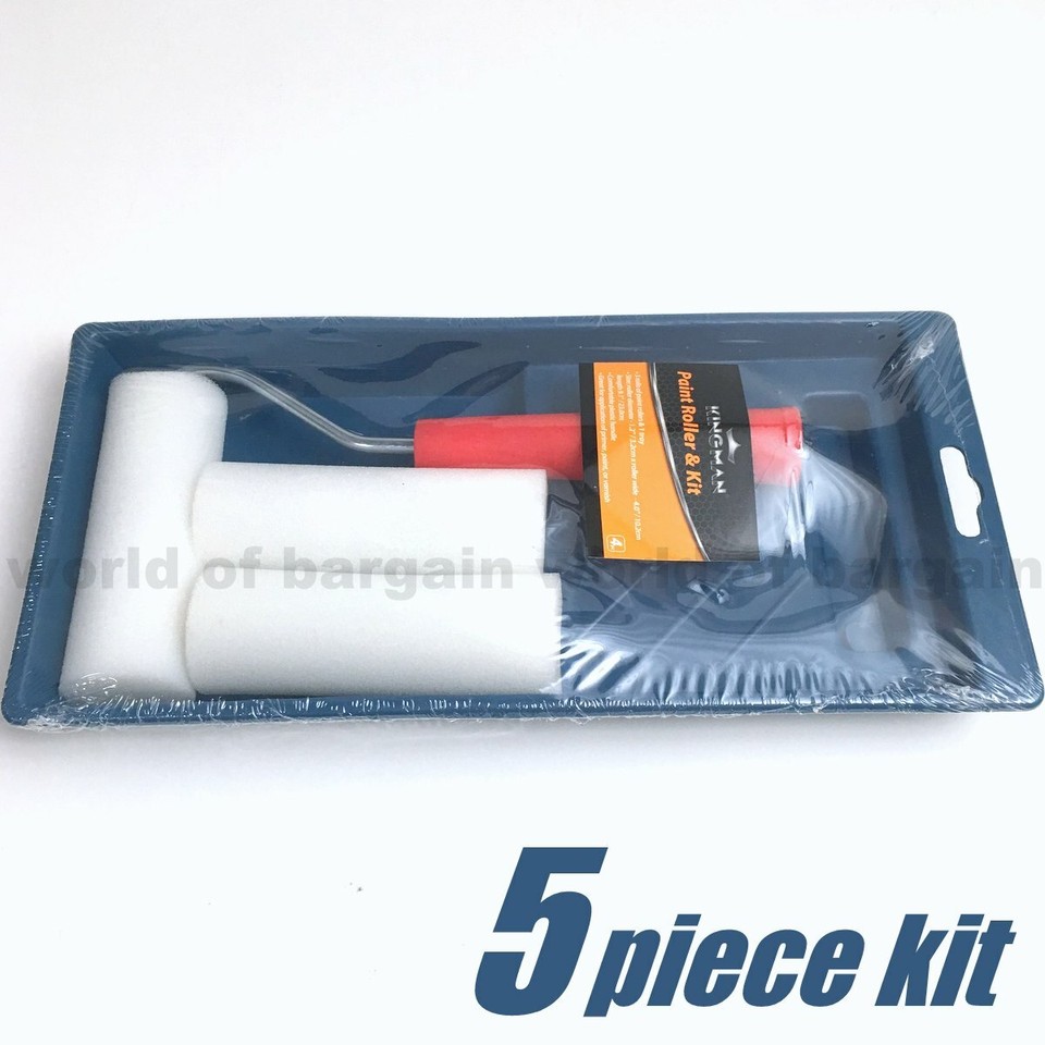 5pc Kit 4" inch Mini Paint Roller Handle 2 Refills Foam Cover 3/8" NAP ...