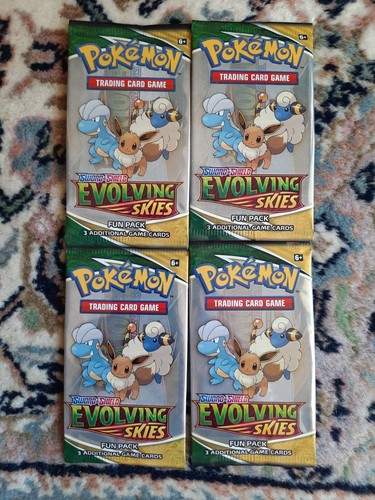 Pokemon TCG SWSH Evolving Skies Fun Pack Booster x4 Packs Sealed New ...
