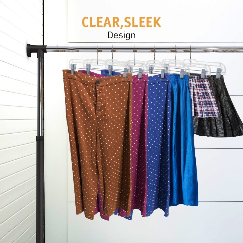 Durable Clear Plastic Pants Clothing Hangers with Clips, 14 inch, 25 ...