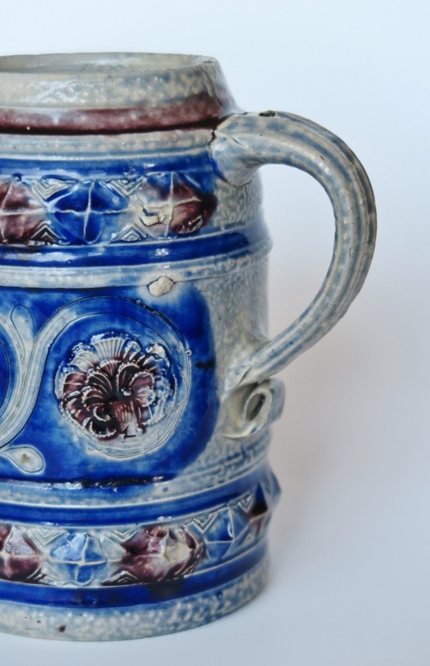 A nice blue and manganese Westerwald German stoneware mug tankard stein ...