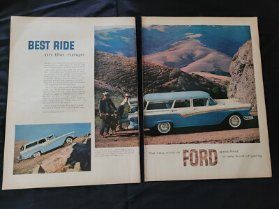 1957 VTG Original Magazine Ad FORD Auto Car 2PG Best Ride on The Range ...