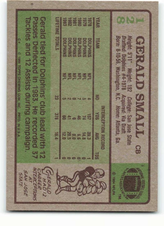 1984 Topps #128 Gerald Small NM++ Dolphins ID:354081 | eBay