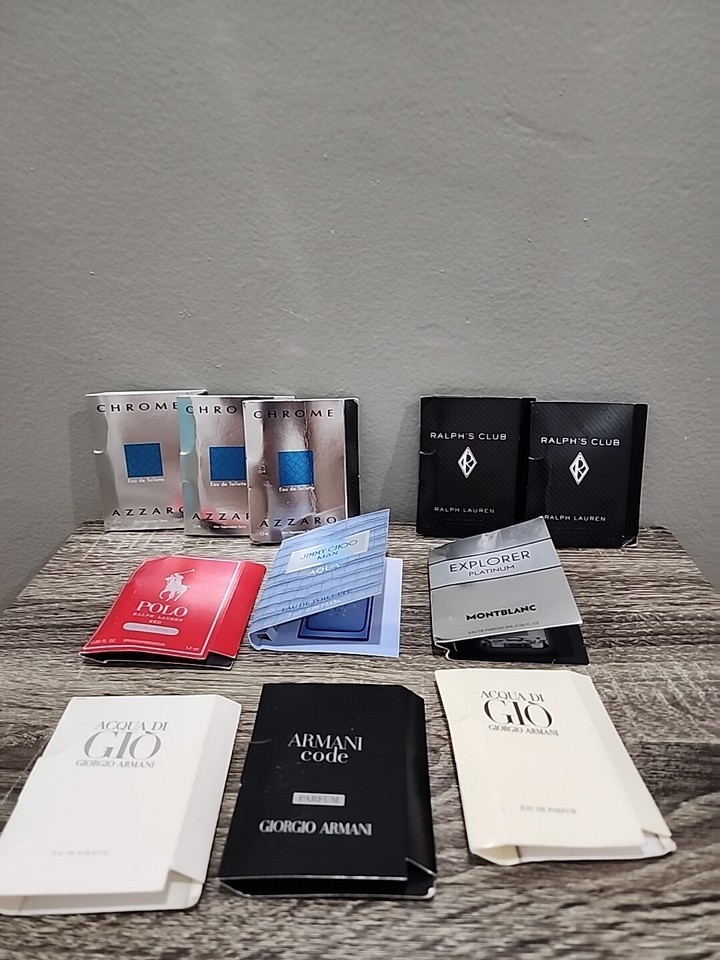 MEN COLOGNE SAMPLER LOT OF 11 RALPH CLUB, POLO,AZZARO, GIORGIO ARMANI ...