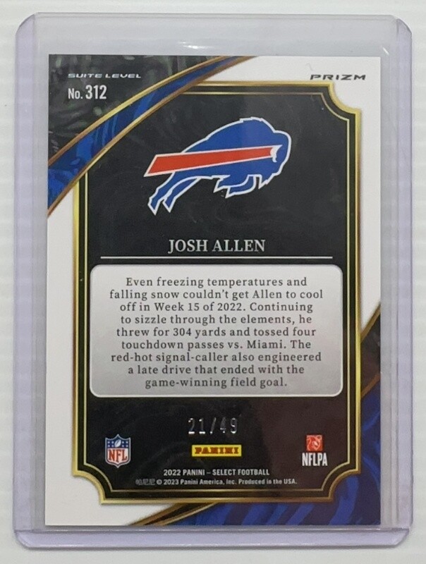 2022 Panini Select Josh Allen Suite Level Red Disco Prizm #21/49 Bills ...