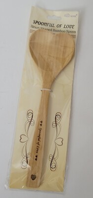 Heart Shaped Bamboo Spoon Engraved SPOONFUL OF LOVE Wooden Serving 12 x ...