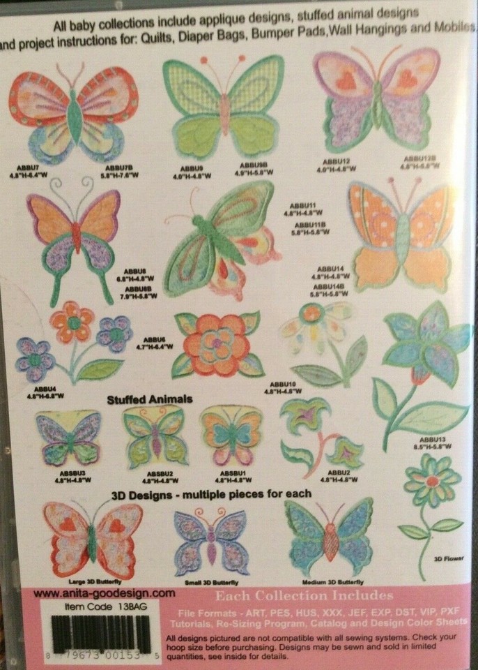 Anita Goodesign Machine Embroidery CD #13BAG Baby Butterflies- Shop ...