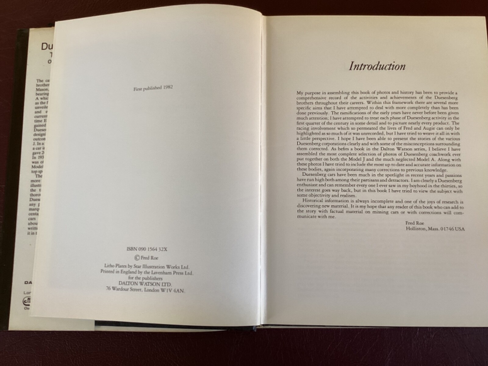 DUESENBERG: THE PURSUIT OF PERFECTION by Fred Roe 1982 1st ed HB DJ mw ...