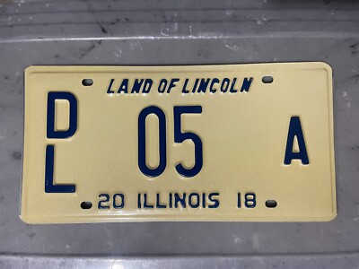 ILLINOIS LICENSE PLATE DEALER 2018 DL 05 A BEIGE W/ NAVY LETTERS LOW ...