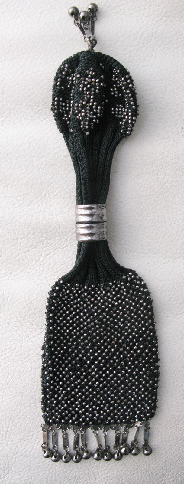 Antique Black Silver FLEUR DE LIS Steel Micro Bead Tassel Miser Purse ...