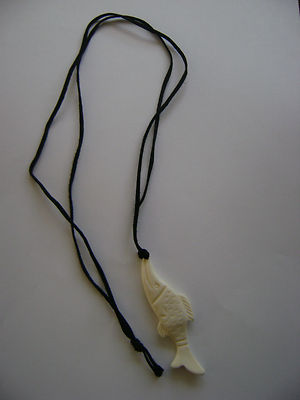 Carved Bone Fish Pendant w/ Silk Cord Necklace New | eBay