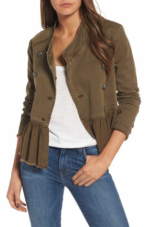 Free People Ruffle Hem Military Jacket Double Breasted Peplum Button Up ...