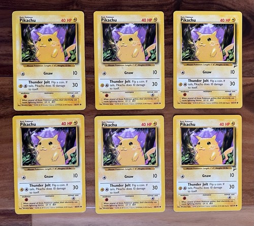1999 Vintage Pikachu 6 Card Lot Yellow Cheeks Base Set Pokémon TCG WOTC ...