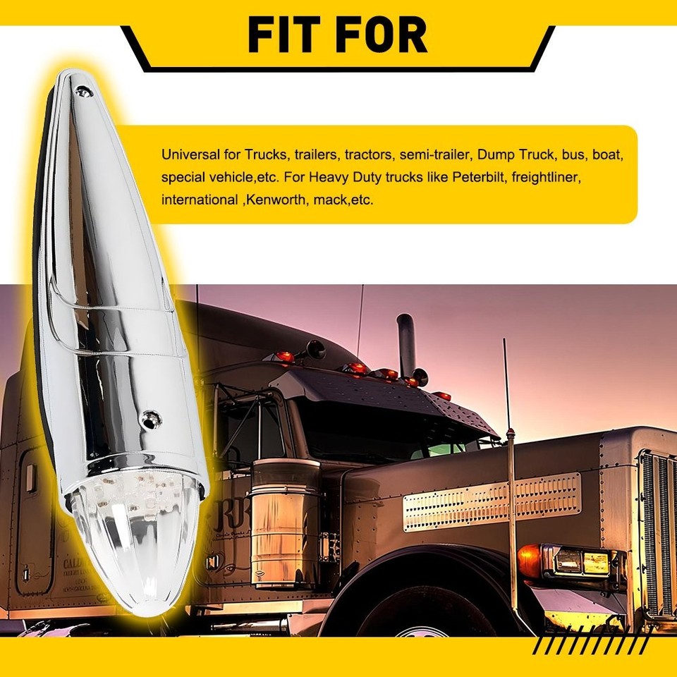 5-50PC Clear/Amber LED Torpedo Cab Marker Roof Light Lamp For Peterbilt ...