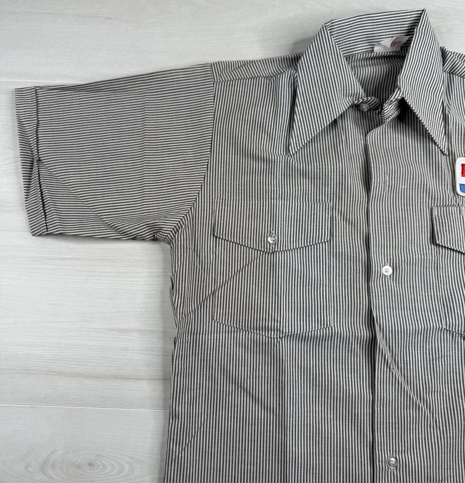 Vtg Red Lion Exxon Gas Station Uniform Shirt Collectible Hickory Stripe ...