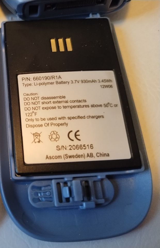 ASCOM i62 WH1-AAAA/2C Wireless VoIP Talker Handset Battery and charger ...