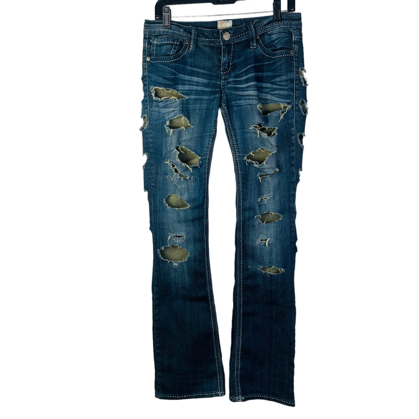 ARDEN B Y2K Low Rise Flare Distressed Jeans Size 6 Cu… - Gem