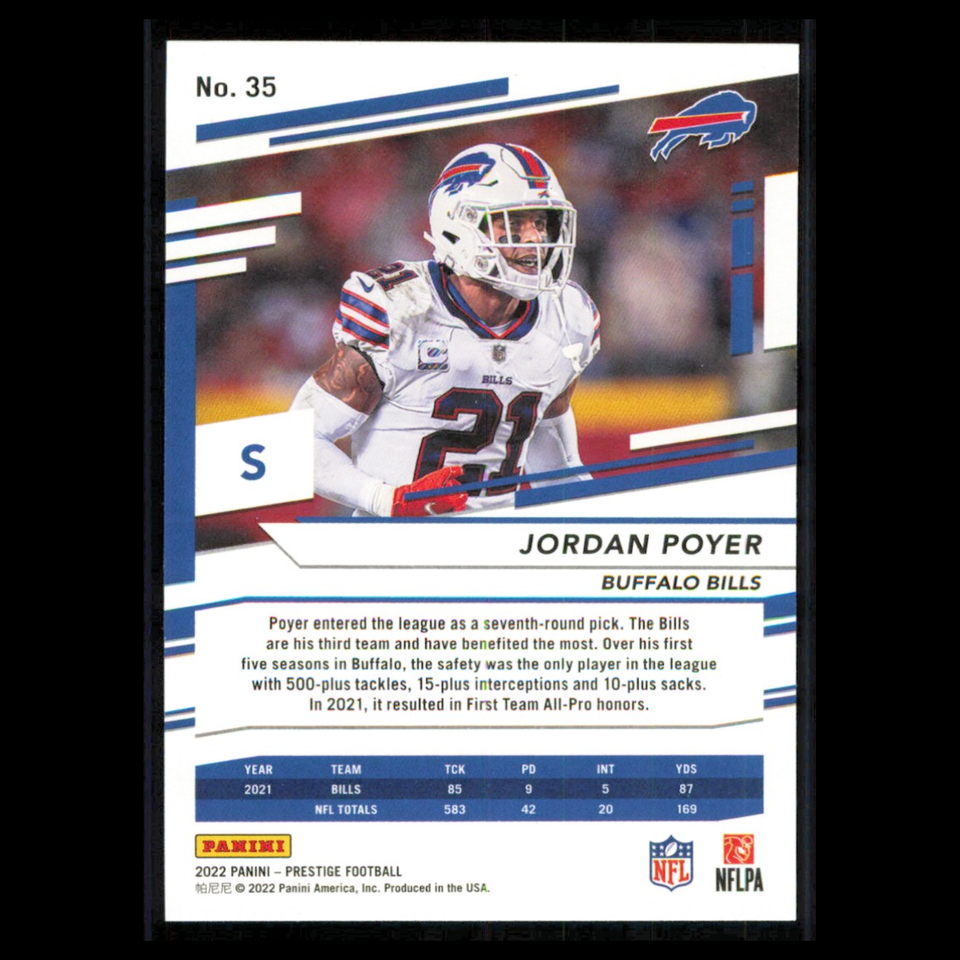 Jordan Poyer #35 2022 Panini Prestige Buffalo Bills Football Card NFL ...