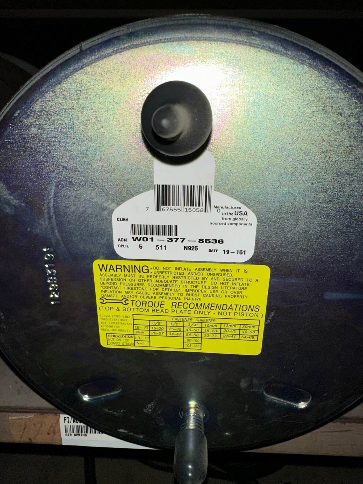 Genuine Firestone W01-377-8536 Air Spring Bag Aluminum Base for sale ...