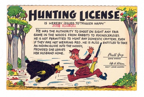 Vintage 1960s Hunting License Postcard, Funny Vintage Joke Gag Gift for ...