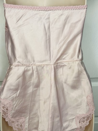 Vtg Barbizon Sz S Pink Strapless Lace TEDDY Romper Bodysuit Snap Gusset ...